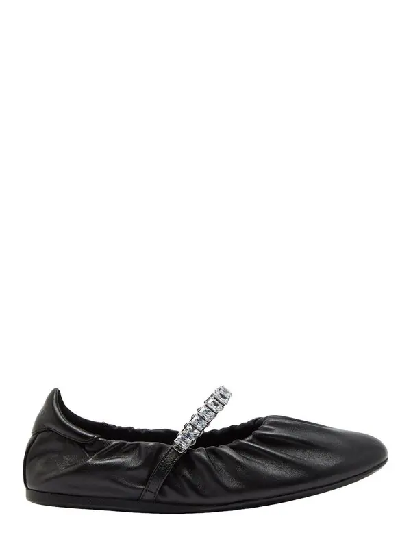 JIMMY CHOO Jade Crystal-embellished Leather Ballet Flats - Black