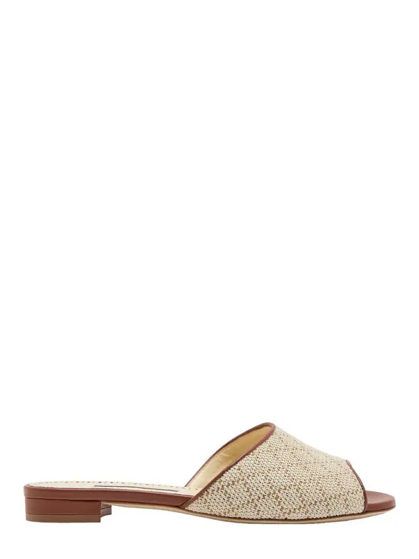 Manolo Blahnik Woven Leather Slip-on Sandals - Beige