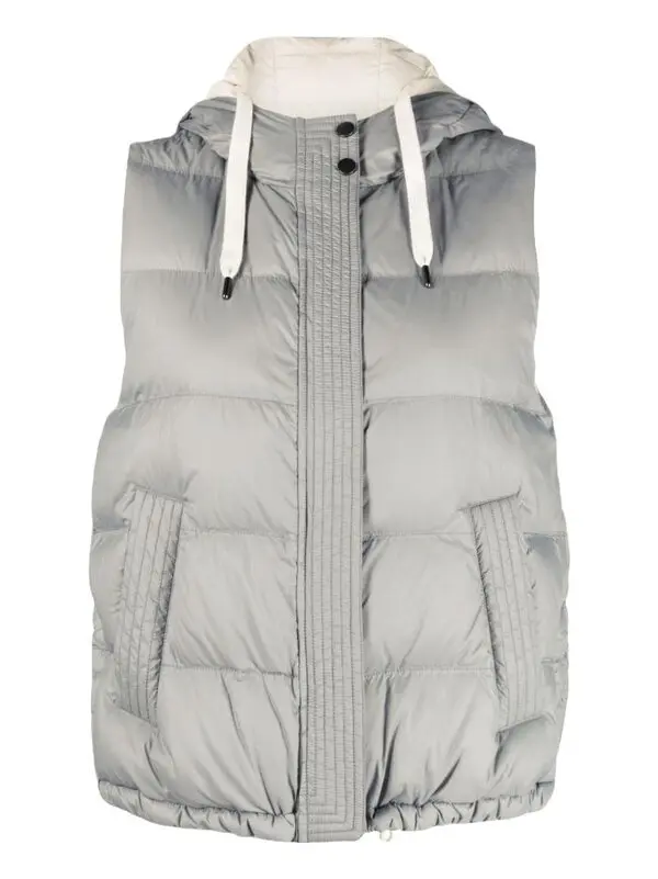 Brunello Cucinelli Quilted Down Vest With Drawstring Hem - Gray