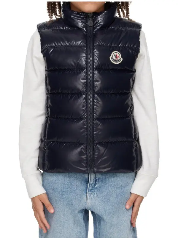 Moncler High Collar Sleeveless Down Vest With Logo - Midnight Blue