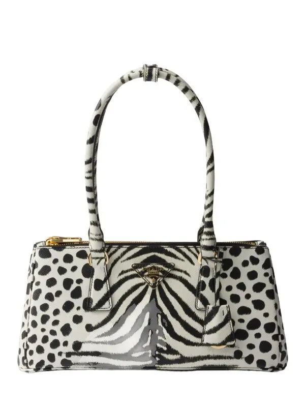 Prada Galleria Medium Printed Saffiano Leather Bag - White/black