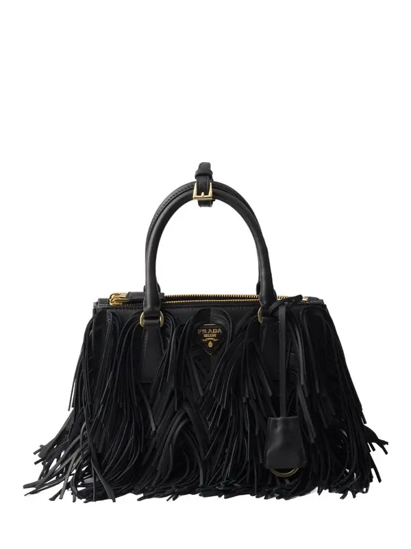 Prada Galleria Small Leather Bag With Fringe - Black