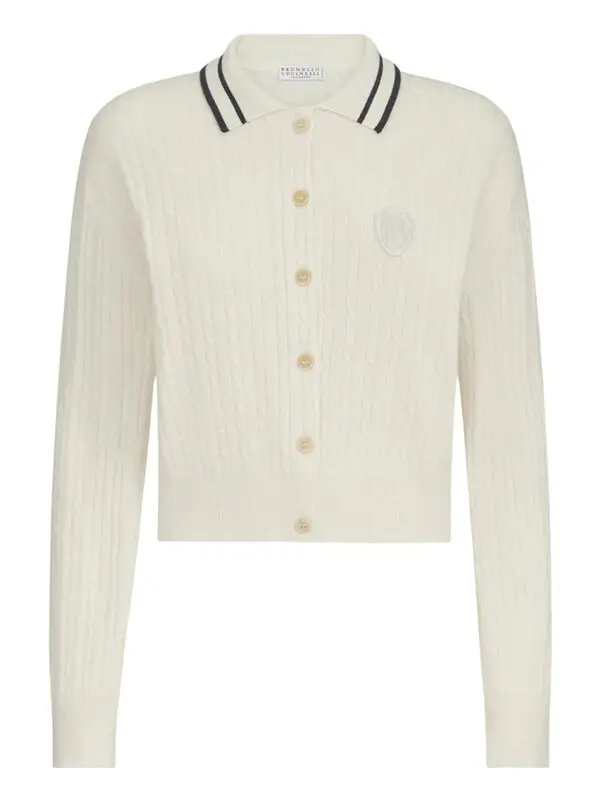 Brunello Cucinelli Cashmere Cable Knit Polo Cardigan - Milk