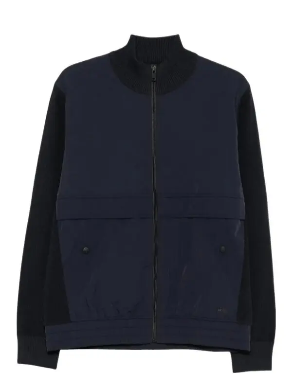 Hugo Boss Knitted-panel Zip-up Jacket - Black
