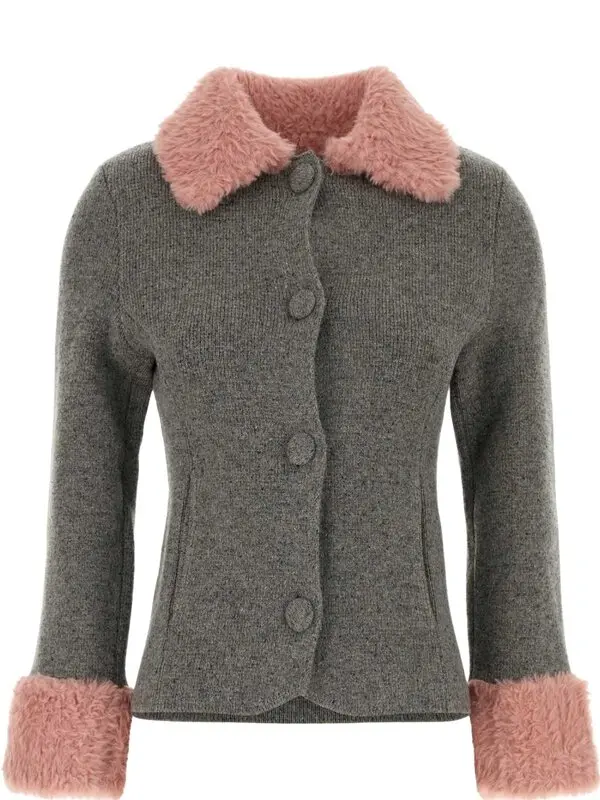 Moschino Single-breasted Sweater With Fur Trim - Grey