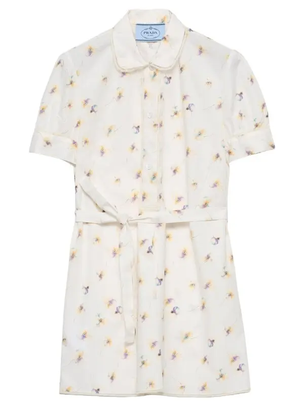 Prada Floral Print Poplin Mini Dress - Cream