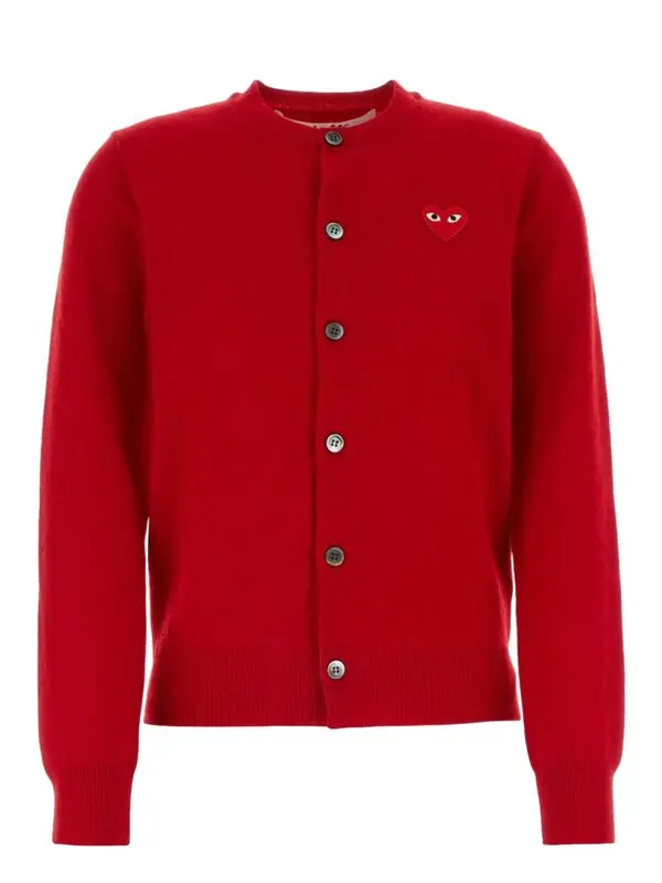 Play Comme Des Garcon Logo Patch Cardigan - Red