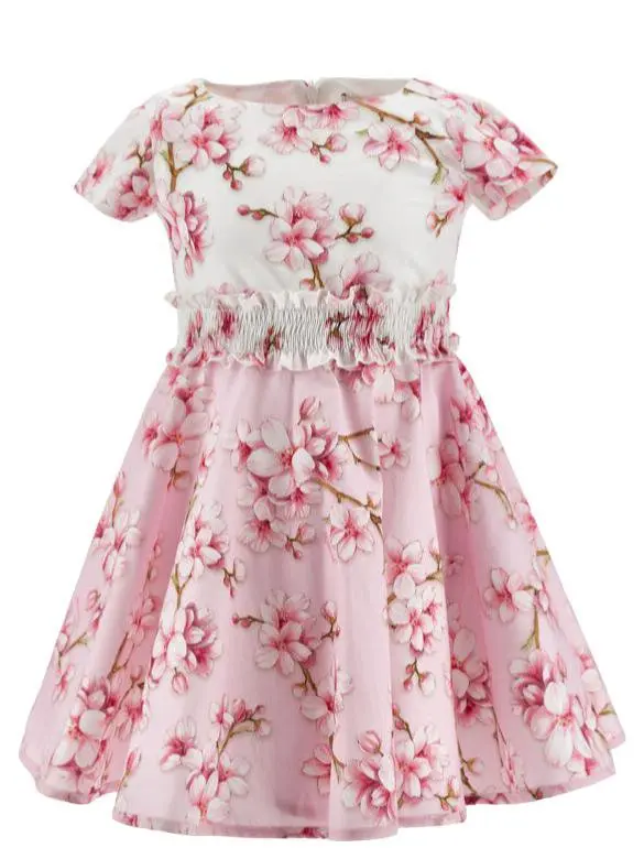 Monnalisa Peach Blossom Floral Print Dress - Pink