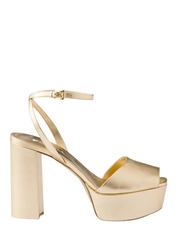Prada Mordoré Nappa Leather Platform Sandals - Platinum