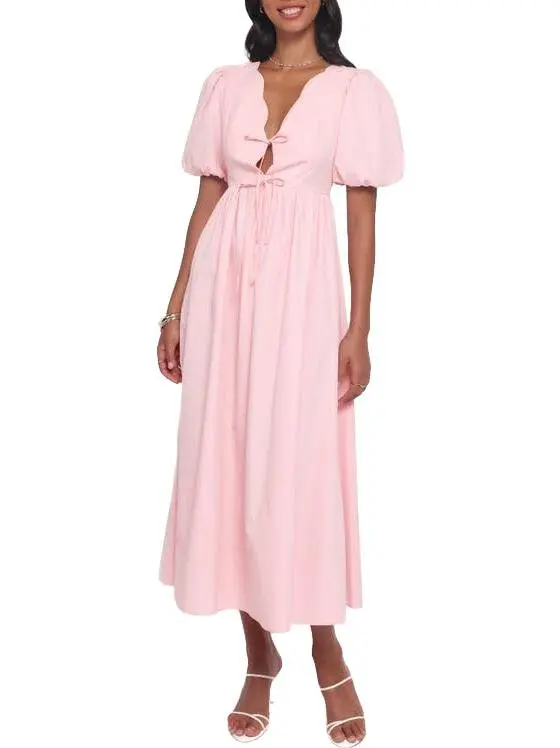 PETAL & PUP Karla Puff Sleeve Midi Dress - Pink