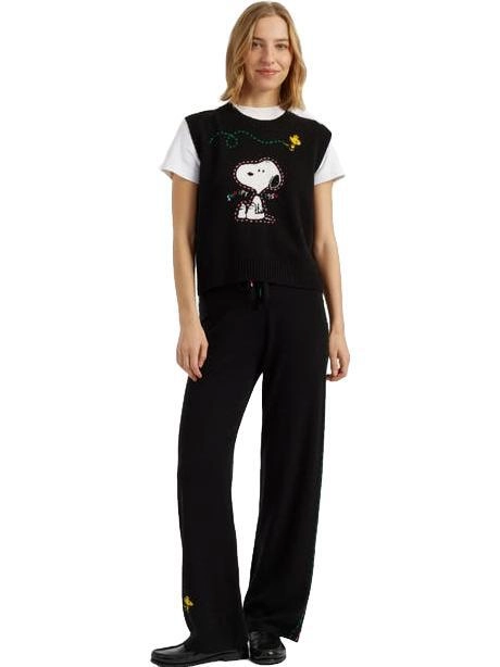 Chinti & Parker Wool-cashmere Snoopy & Woodstock Intarsia Tank - Black