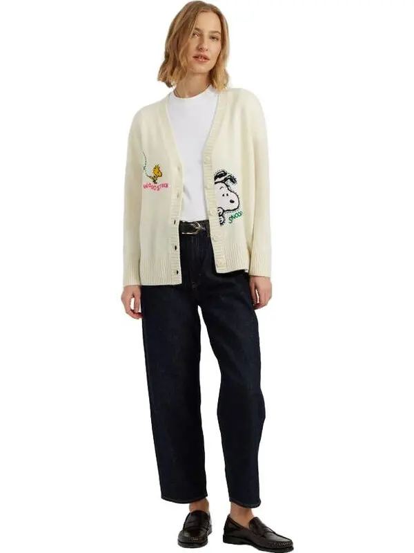 Chinti & Parker Wool-cashmere Snoopy Embroidered Cardigan - Cream