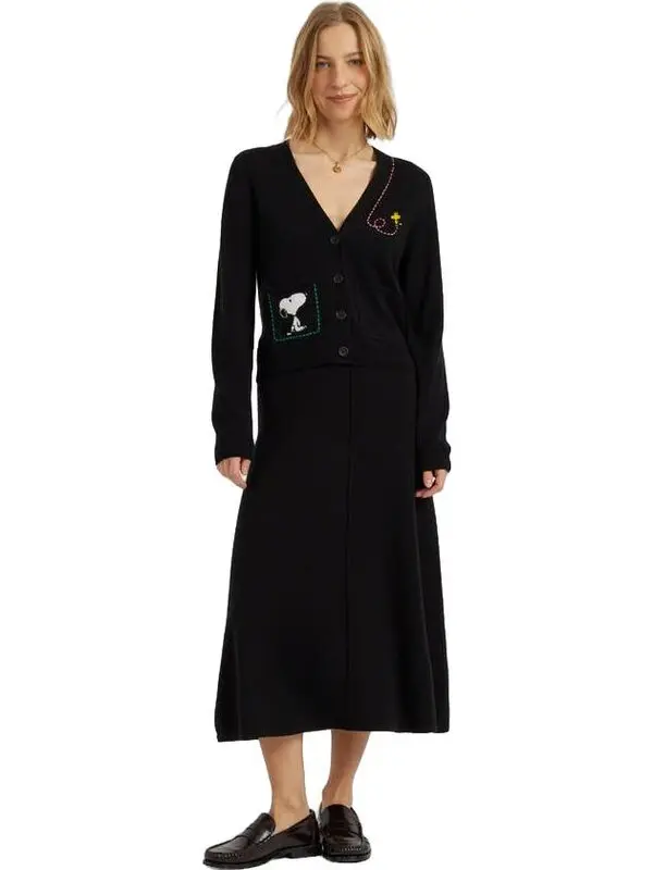 Chinti & Parker Wool-cashmere Snoopy Pocket Cardigan - Black