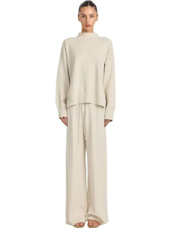 SASHA THERESE Maxine Knit Pant Wide Leg, Drawstring Waist - Cream