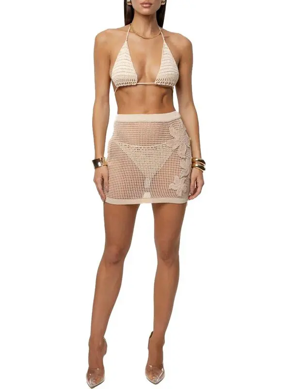 JLUXLABEL Open Stitch Miniskirt With Floral Embellishments - Ivory
