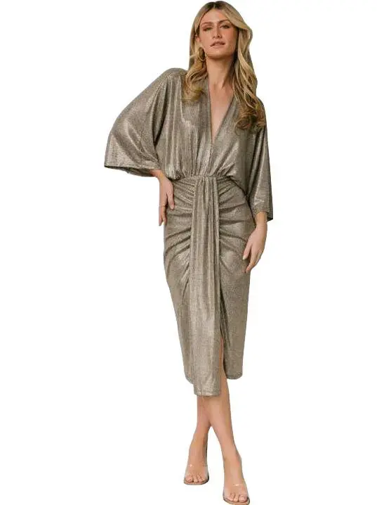BALTIC BØRN Ciara Ruched Midi Dress - Silver Metallic