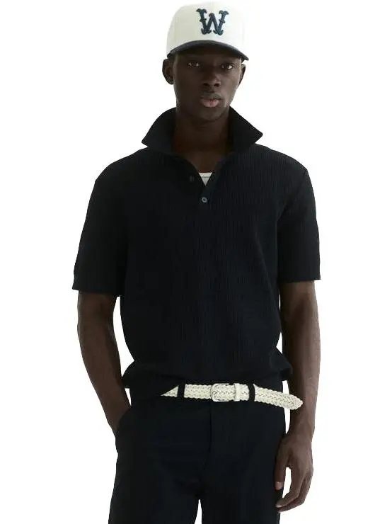 H&M Regular-fit Knit Polo Shirt - Navy Blue