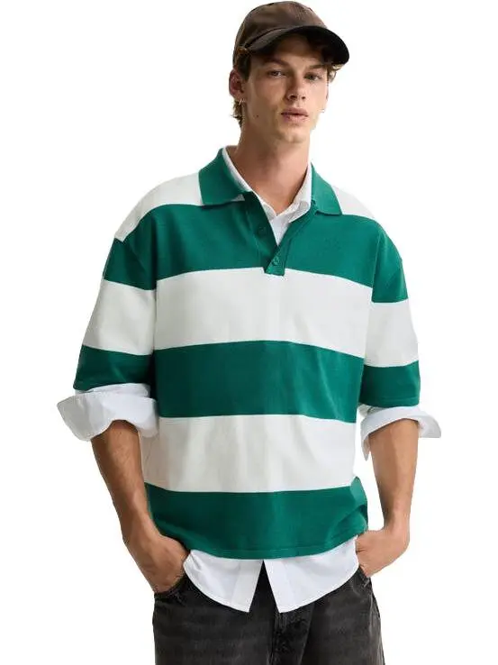 H&M Loose-fit Polo Shirt - Green/striped
