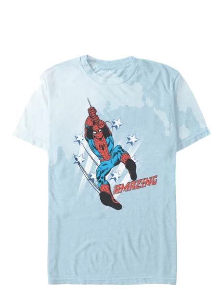 MARVEL: SPIDER-MAN Amazing Stars Pose Short Sleeve Graphic T-shirt - Light Blue