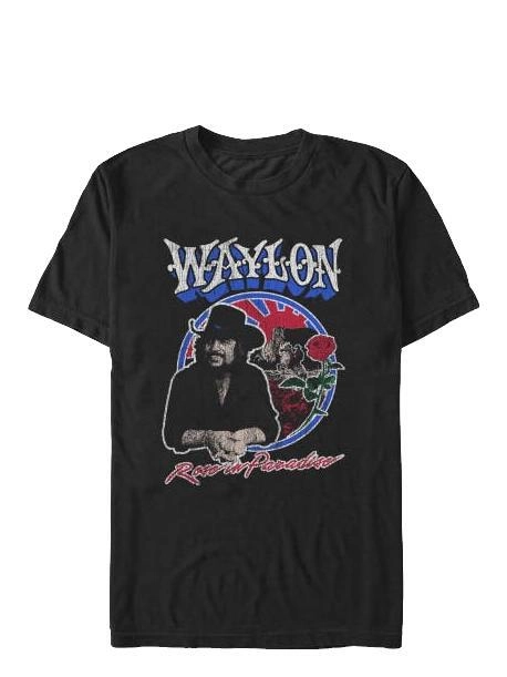 WAYLON JENNINGS Rose In Paradise Short Sleeve Graphic T-shirt - Black