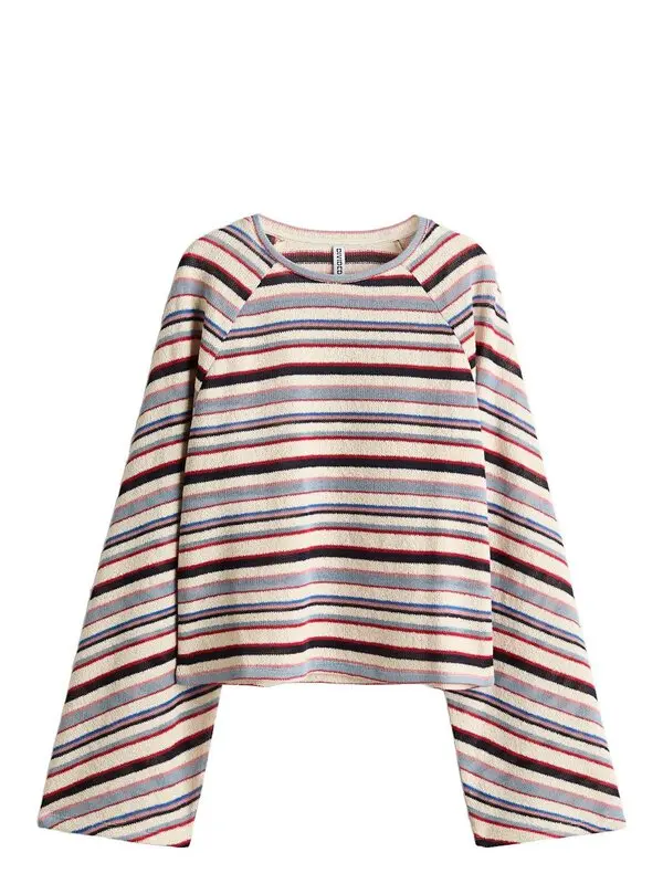 H&M Long-sleeved Knit Top With Raglan Sleeves - Light Beige/striped