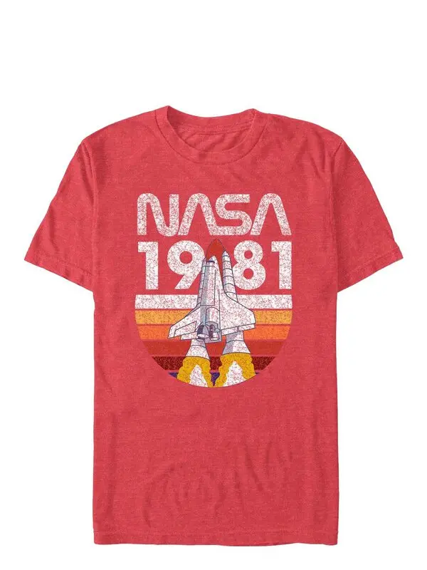 NASA Distressed Logo Sunset Short Sleeve Graphic T-shirt - Red Heather