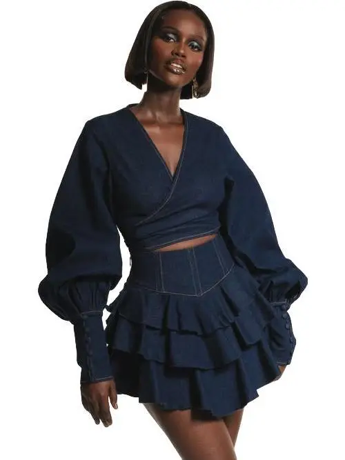 OFUURE Denim Dana Wrap Top - Blue