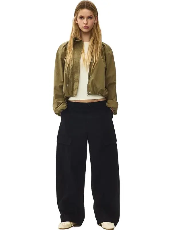 H&M Barrel-leg Cargo Pants In Cotton Twill - Black