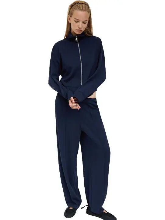 H&M Viscose-blend Barrel-leg Pants - Navy Blue
