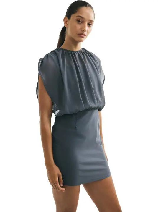 H&M Dual-fabric Draped Mini Dress - Dark Gray