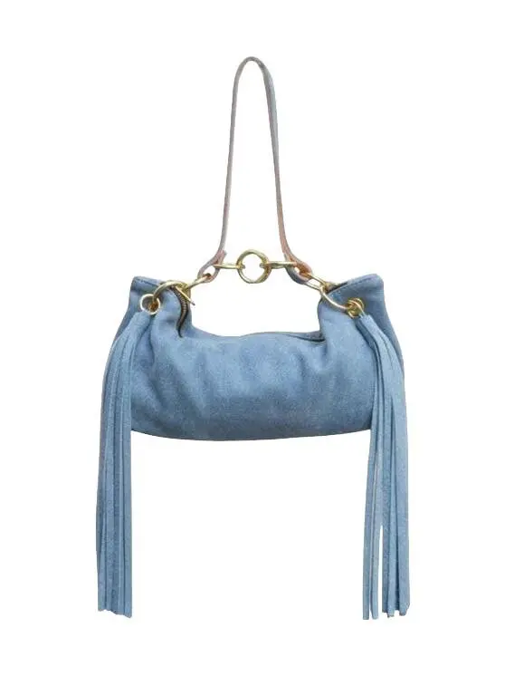 BEALICE Leather Shoulder Bag - Blue Denim