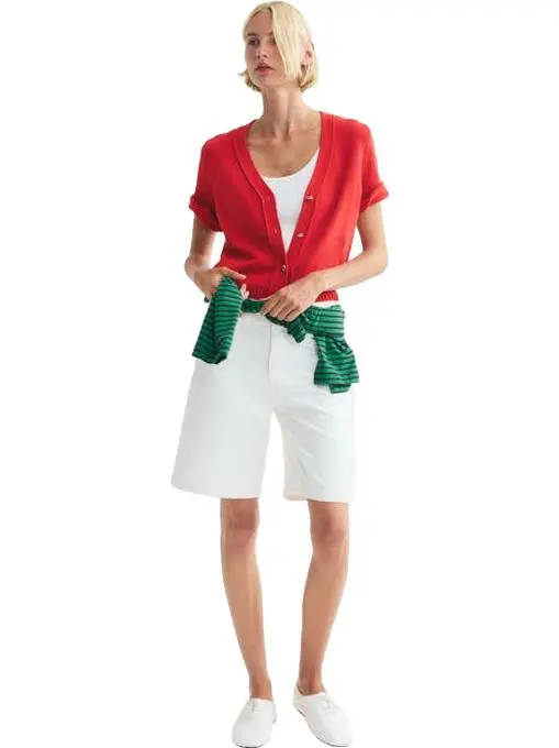H&M Short-sleeved Knit Cardigan With V-neck And Metal Buttons - Bright Red