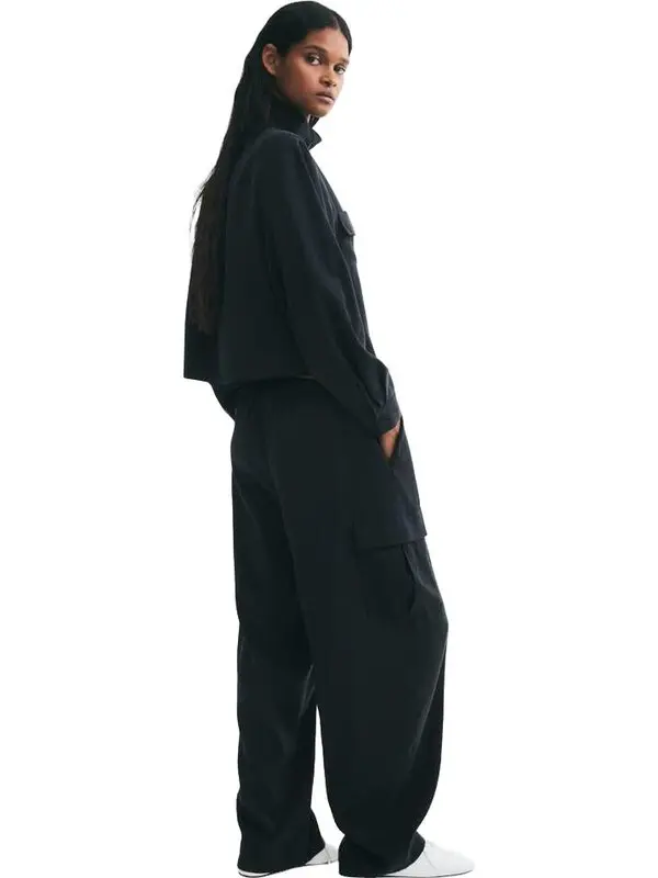 H&M Viscose-blend Relaxed Fit Pull-on Pants With Patch Pockets - Dark Gray