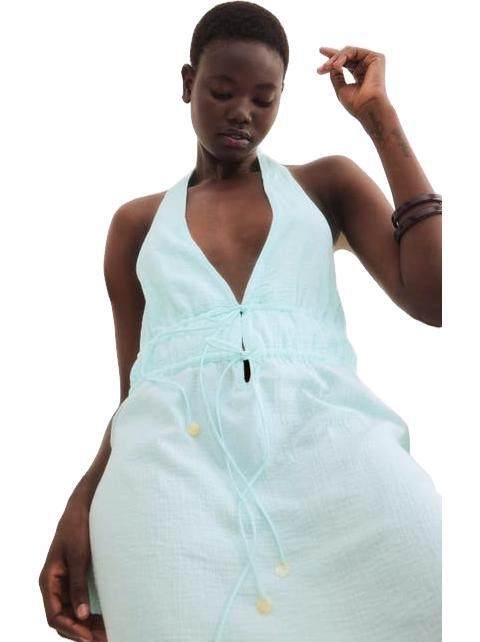 H&m Cotton Halterneck Beach Dress - Light Turquoise
