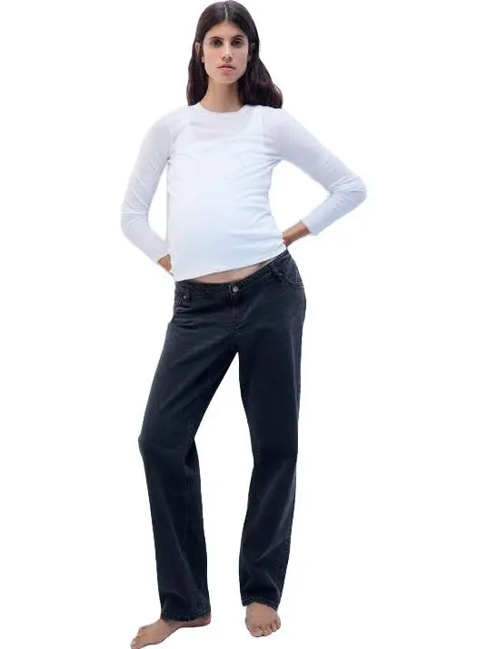 H&M Mama Straight Leg Jeans With Adjustable Waist - Denim Black