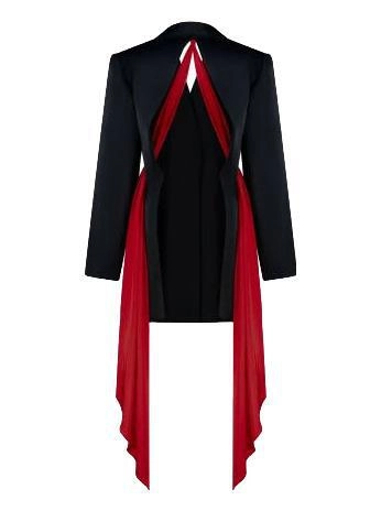 UCHÈ Oversized Satin Jacket With Detachable Floor-length Scarf - Black