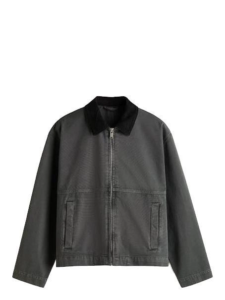 H&M Workwear Jacket With Corduroy Collar - Dark Gray