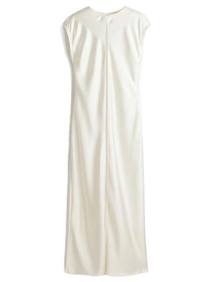H&M Satin Midi Dress With Cap Sleeves And Slit - Ivory
