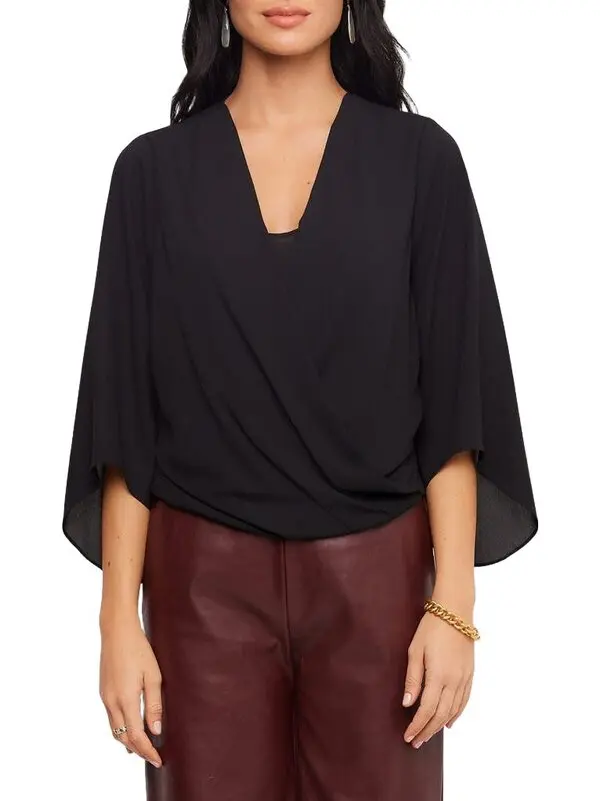Karen Kane Draped Front Crossover Top - Black