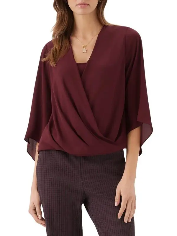 Karen Kane Draped Front Crossover Top - Wine