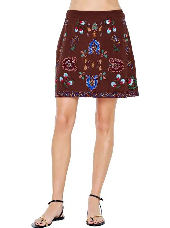 CIEBON Carsyn Embroidered A-line Miniskirt - Brown