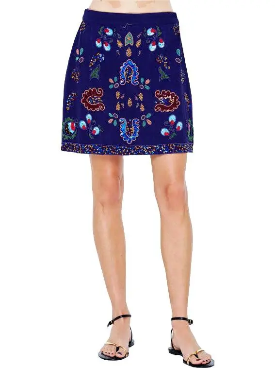 CIEBON Carsyn Embroidered A-line Miniskirt - Navy