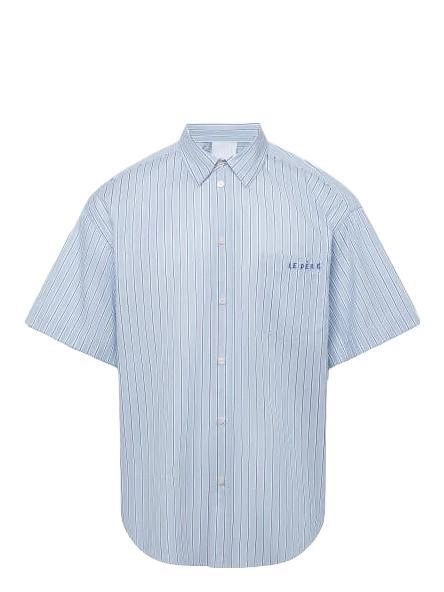 LE PERE Double Short Sleeve Button Down Shirt - Office Blue