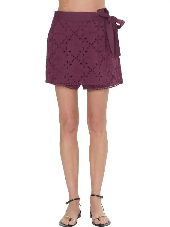 CIEBON Amani Embroidered Eyelet Wrap Skort - Plum