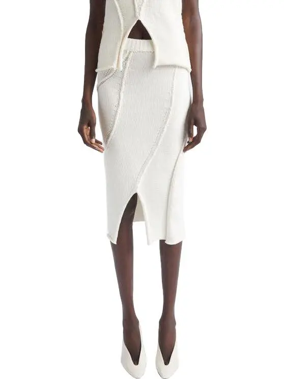 AISLING CAMPS Diagonal Seam Cotton Blend Sweater Skirt - Ivory