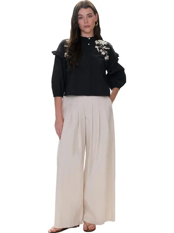 Rebecca Taylor Lydia Applique Cotton Top - Noir