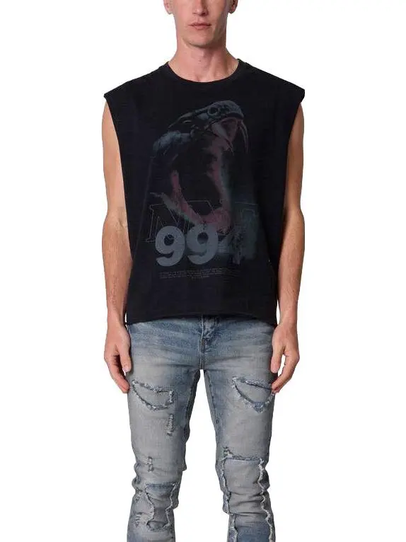 Mnml Snake Venom Sleeveless Graphic Cutoff T-shirt - Black