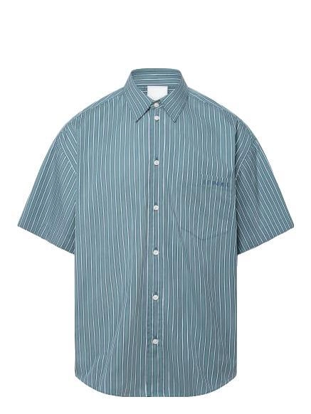 LE PERE Double Short Sleeve Button Down Shirt - Office Green