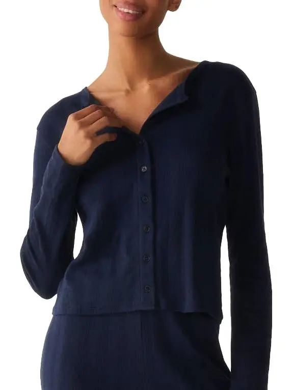 PETITE PLUME Pointelle Cotton Cardigan - Navy
