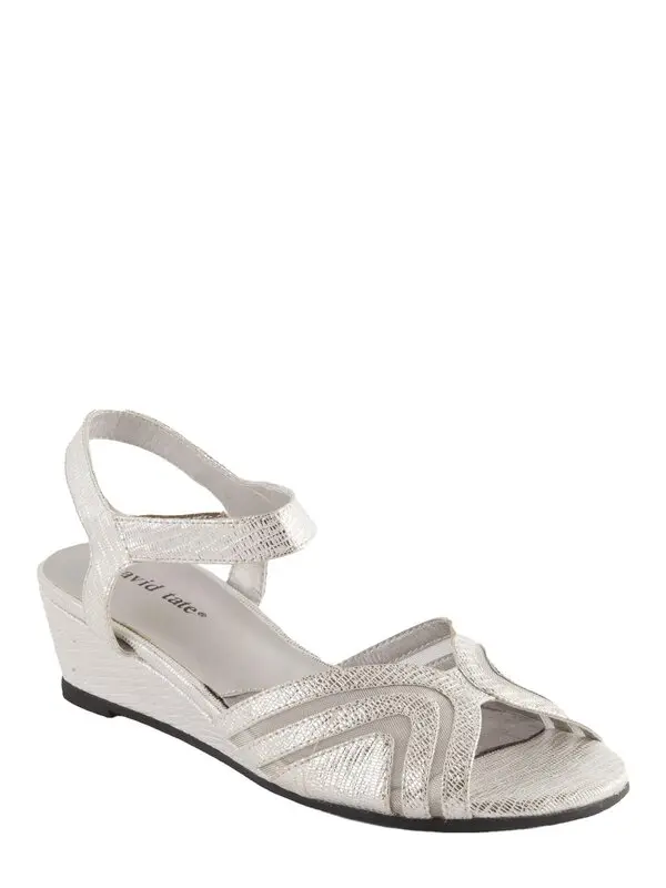 DAVID TATE Faux Leather Wedge Sandal - Silver Print